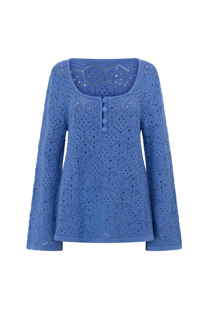 Blue Knit Long Sleeve Button Alivia Top – SABO