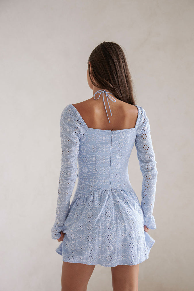 Jamille Button Mini Dress - Blue – SABO