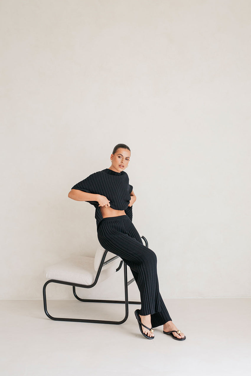 Celine Knit Ribbed Pants - Black – SABO