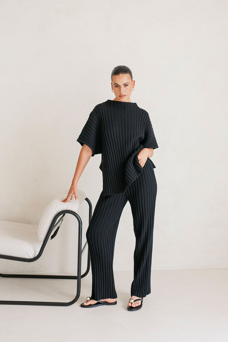 Celine Knit Ribbed Pants - Black – SABO