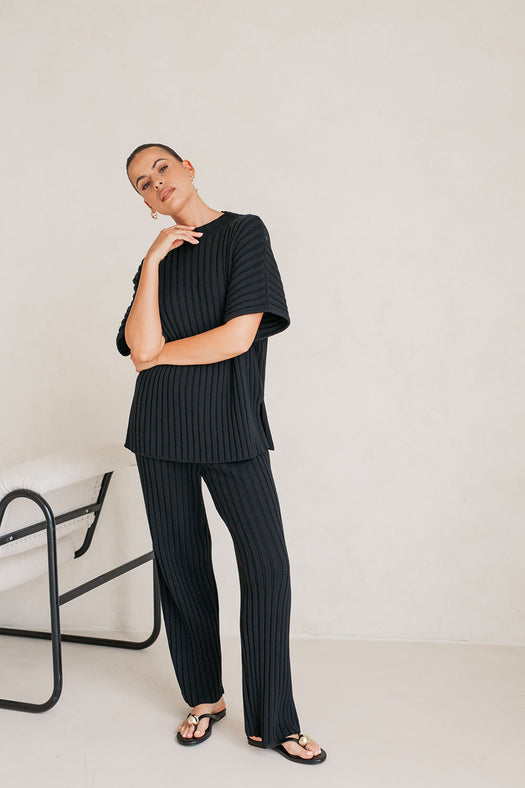 Celine Knit Ribbed Pants - Black – SABO