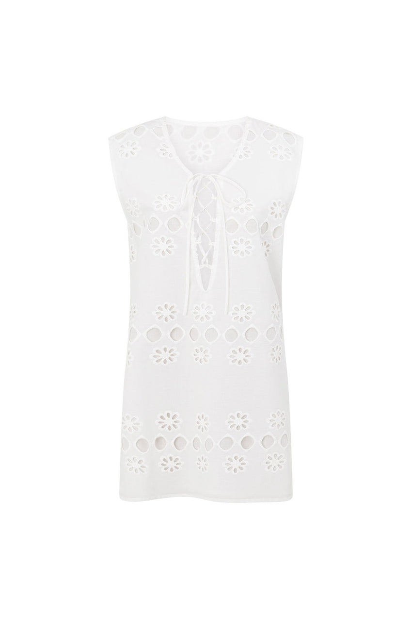 White Embroidered Front Tie Mini Aisha Dress – SABO