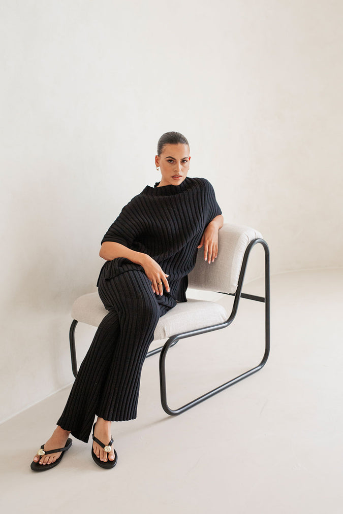 Celine Knit Ribbed Pants - Black – SABO