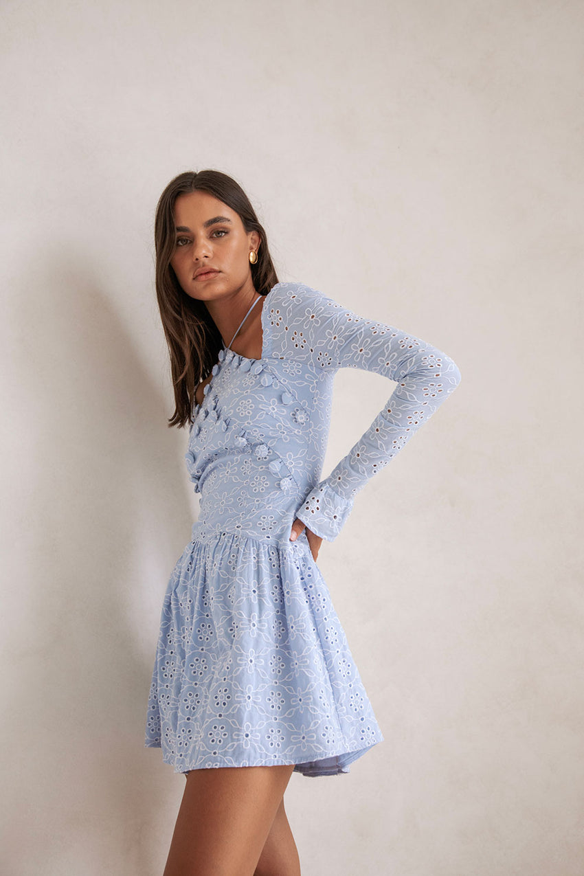 Jamille Button Mini Dress - Blue – SABO