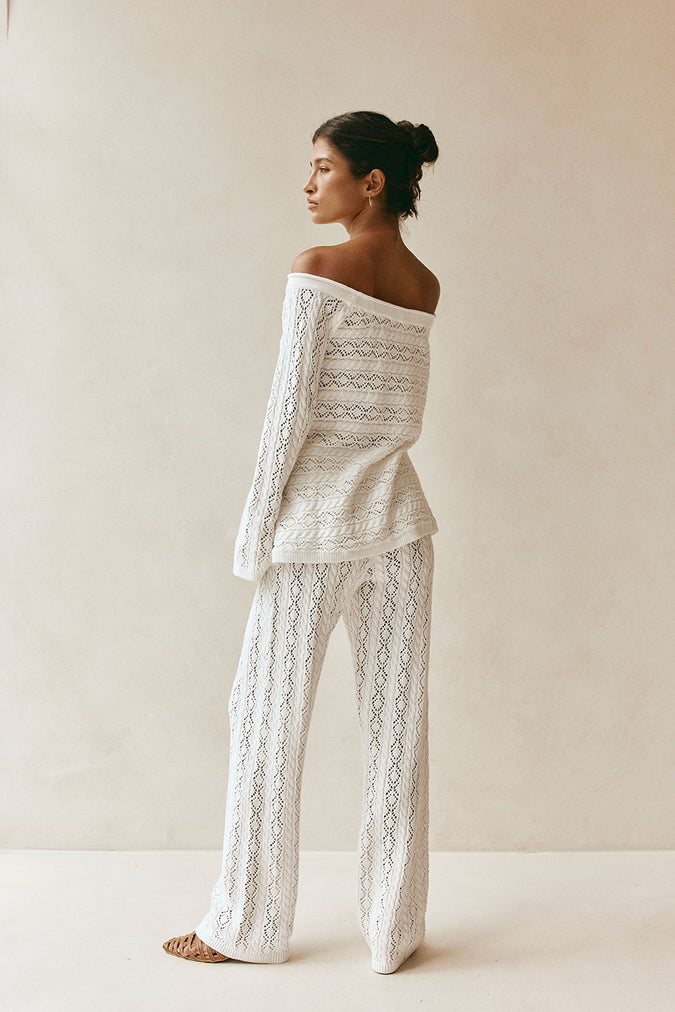 Cierra Off Shoulder Long Sleeve Top - White Knit – SABO