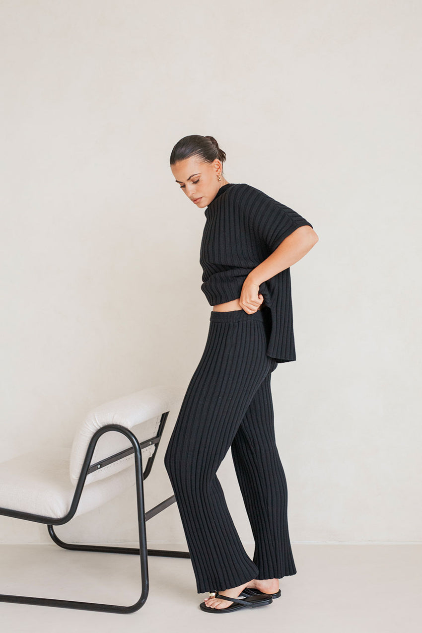 Celine Knit Ribbed Pants - Black – SABO