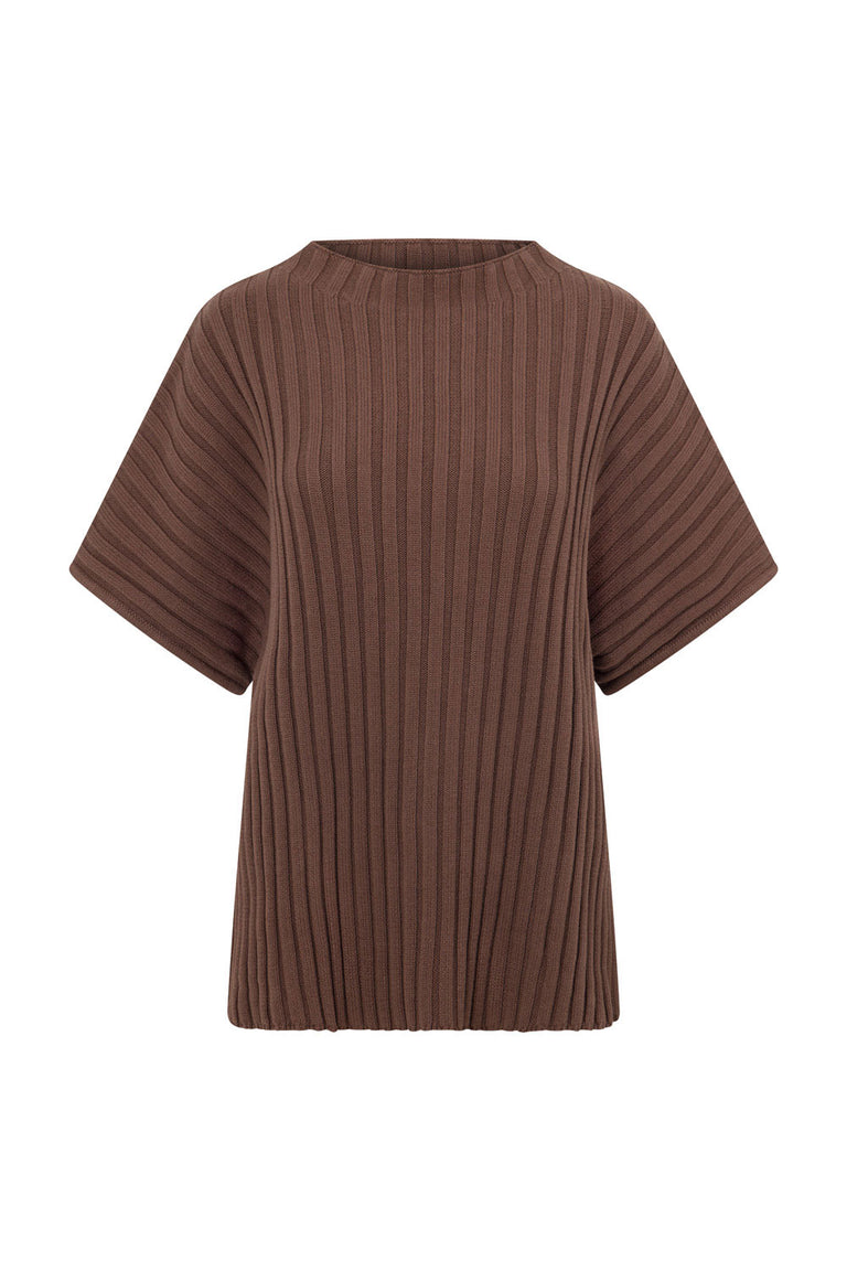Chocolate Brown Ribbed Knit Short Sleeve Celine Top – SABO