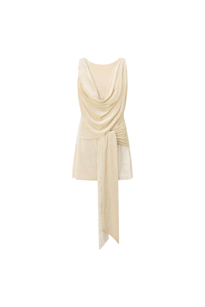 Beige Suede Plunge V Neck Tie Mini June Dress – SABO