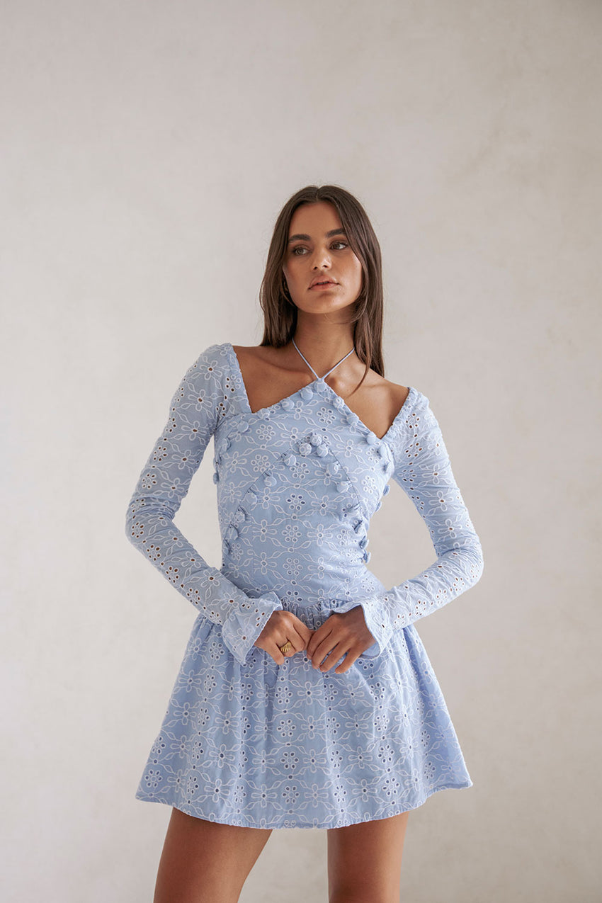 Jamille Button Mini Dress - Blue – SABO