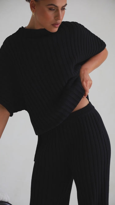 Celine Knit Ribbed Pants - Black – SABO